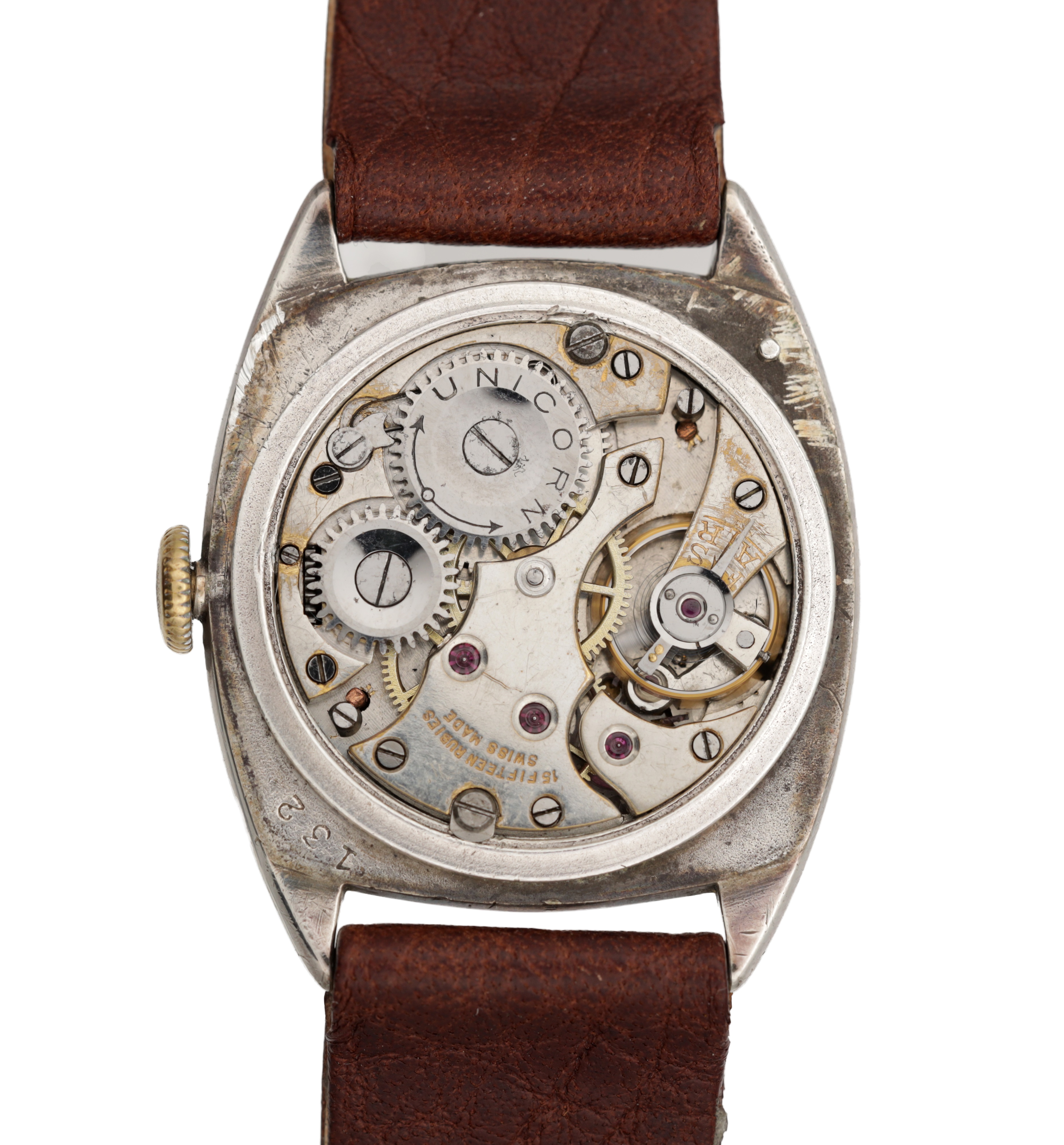 Lot 480 - A 1930S SILVER ROLEX 'UNICORN' CUSHION-CASE